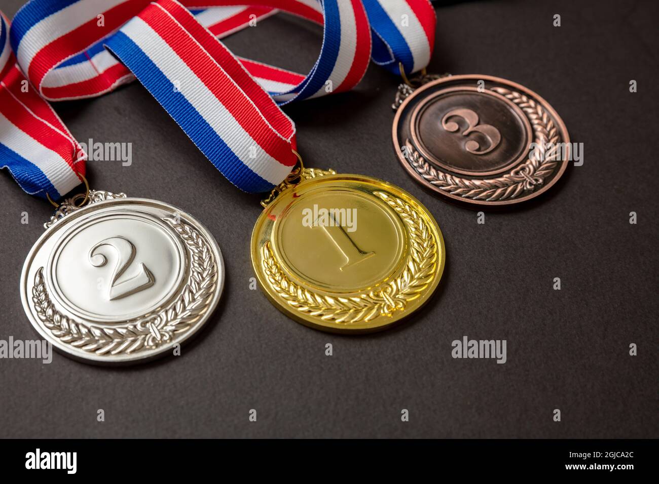 Medals set, Gold, silver and bronze. Winners, Athletes podium prize ...