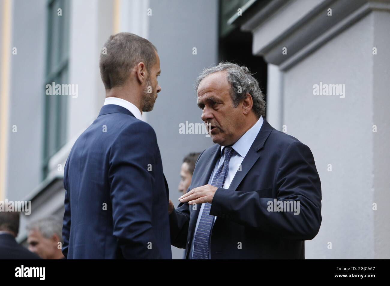 UEFA:s president Aleksander Eferin and French footballer Michel Platini ...