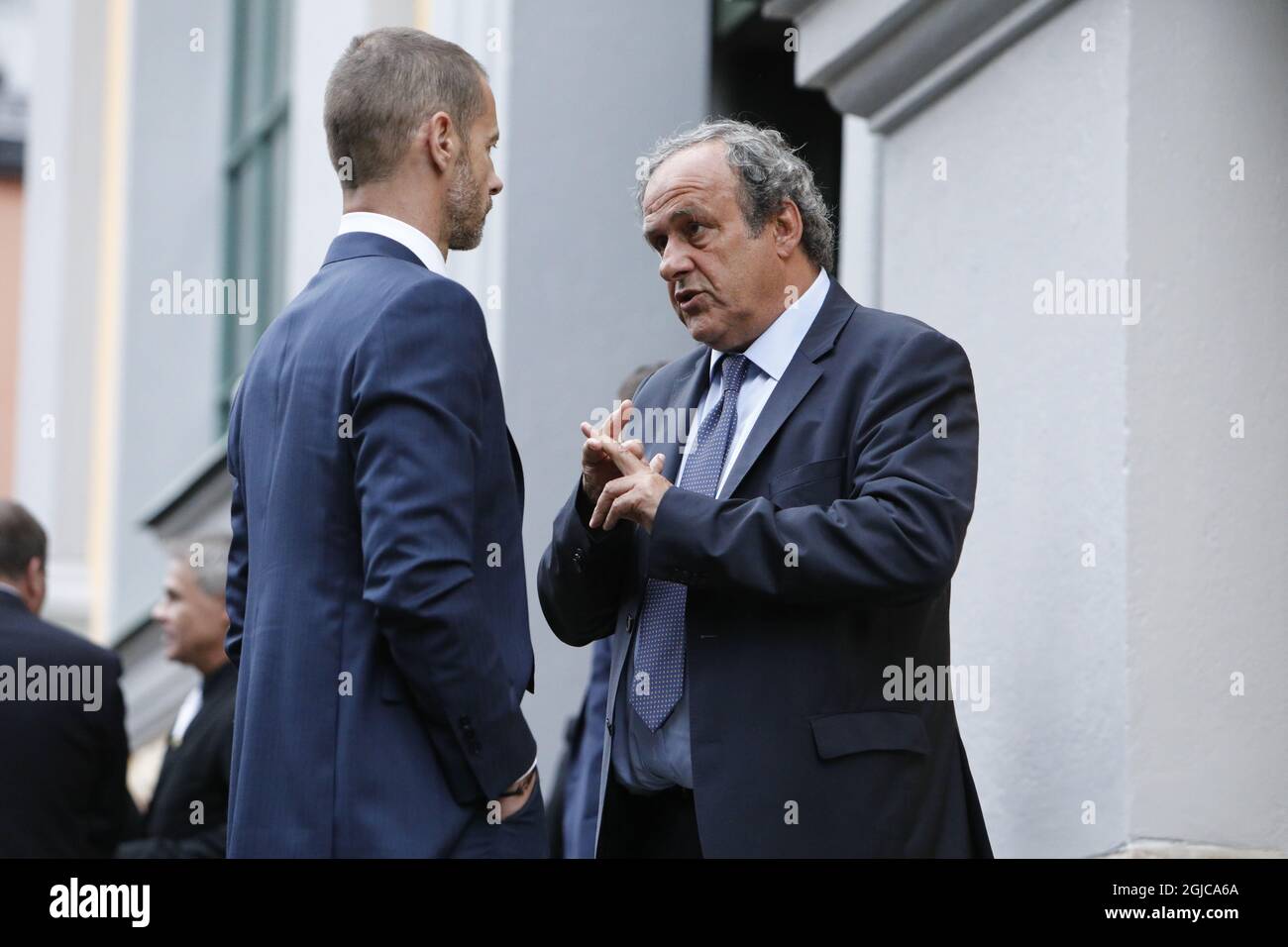 UEFA:s president Aleksander Eferin and French footballer Michel Platini ...