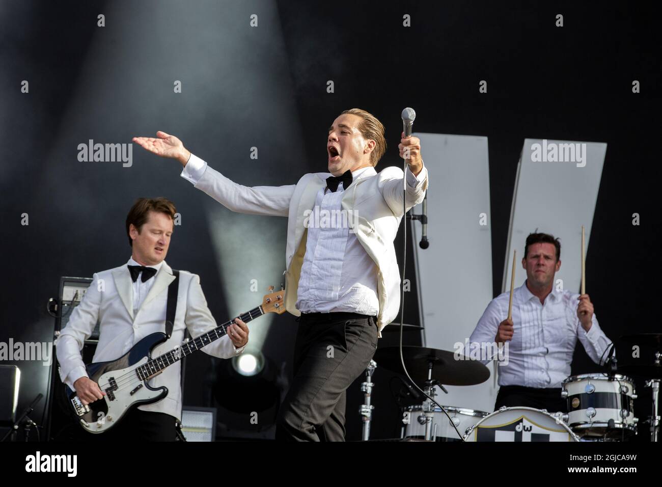 The Hives performing on stage during the second day at Lollapalooza in ...