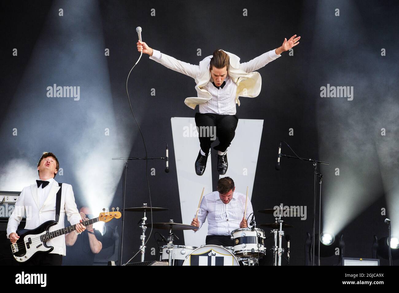 The Hives performing on stage during the second day at Lollapalooza in ...