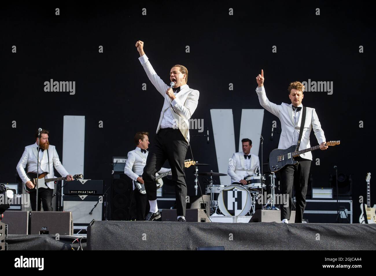 The Hives performing on stage during the second day at Lollapalooza in ...