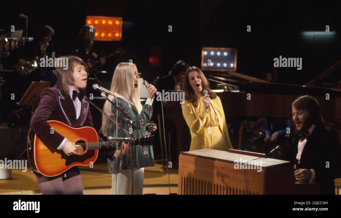 Bjorn Ulvaeus, Agnetha Faltskog, Anni-Frid Lyngstad, Benny Andersson of ABBA during the Swedish ...