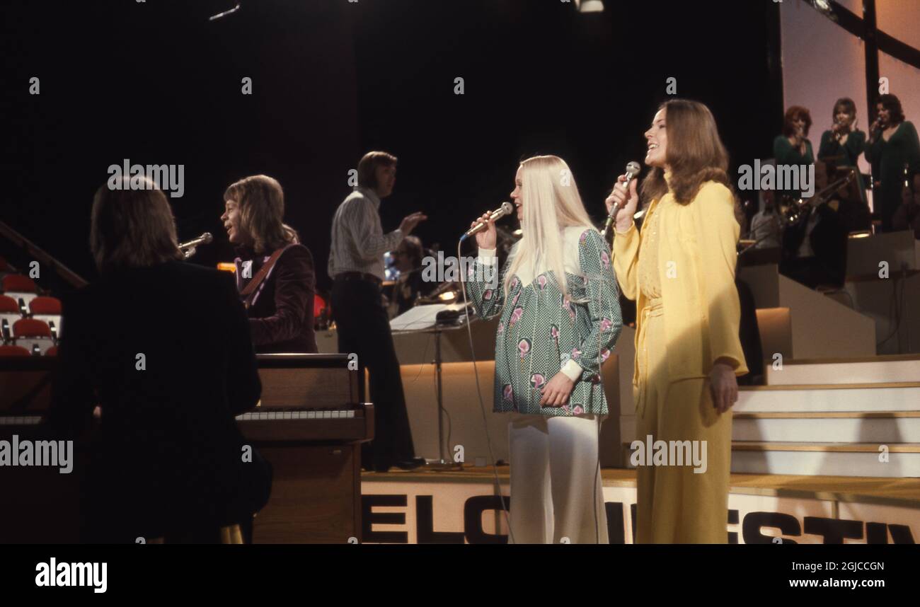 Benny Andersson, Bjorn Ulvaeus, Agnetha Faltskog, Anni-Frid Lyngstad, of ABBA during the Swedish ...
