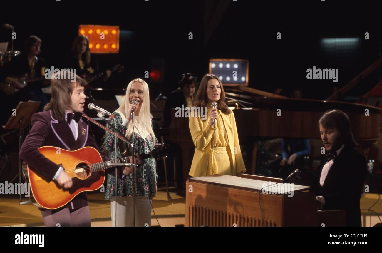 Bjorn Ulvaeus, Agnetha Faltskog, Anni-Frid Lyngstad, Benny Andersson of ABBA during the Swedish ...