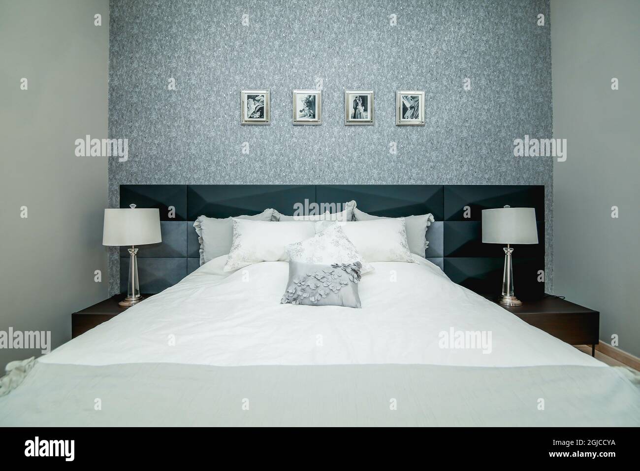 DOHA, QATAR - Oct 07, 2018: The stylish bedroom interior in cozy style ...