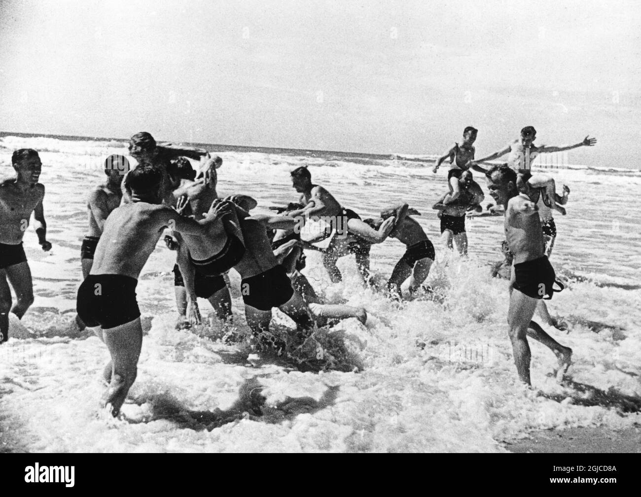 ATLANTIC COAST, FRANCE 1940-07-18 German soldiers, dressed in swimming ...