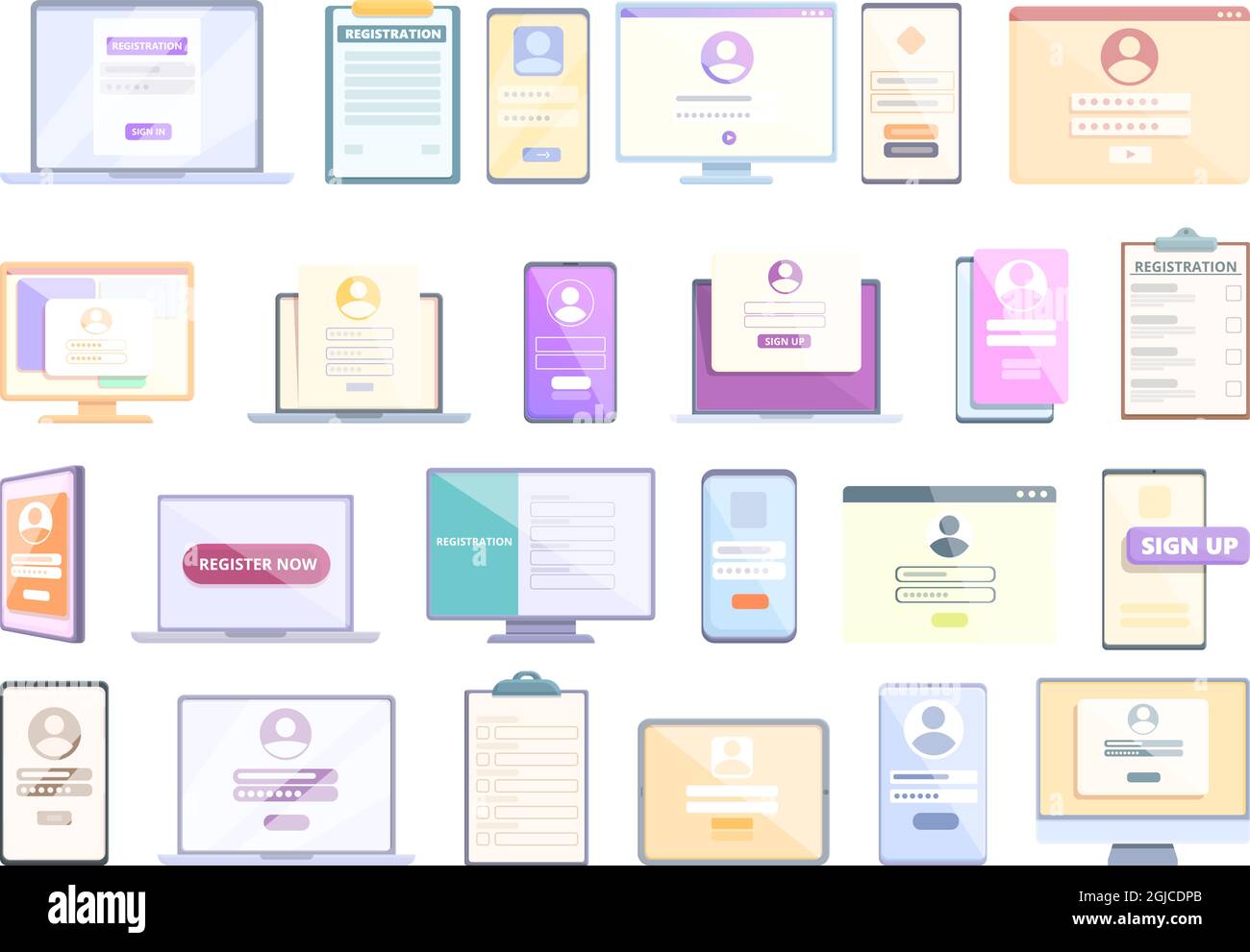 Registration icons set cartoon vector. Account create. New membership ...