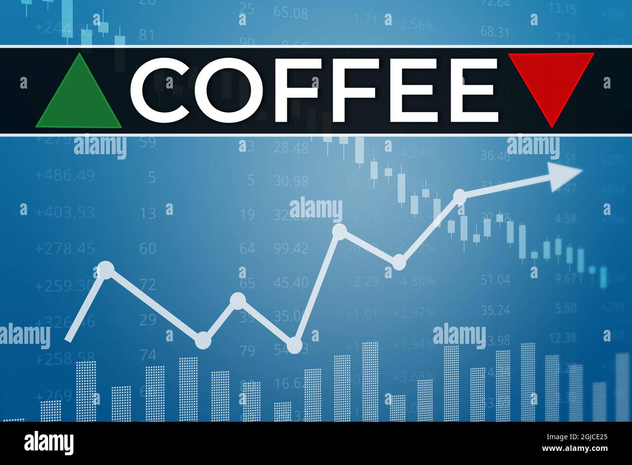 Price change on trading Coffee futures on blue finance background from ...
