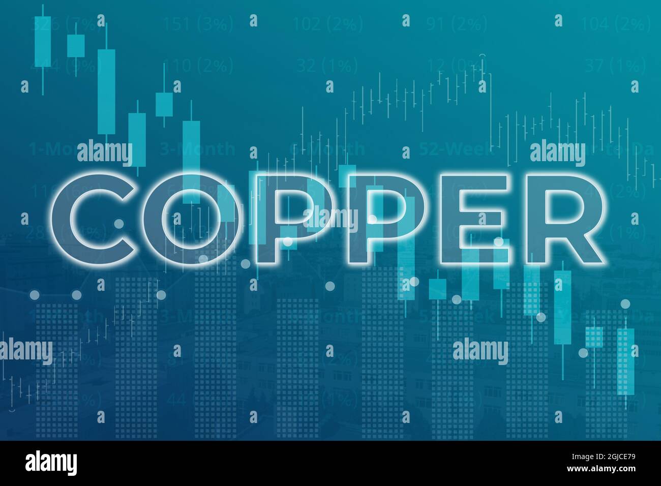 Price change on trading Copper futures on blue finance background from ...