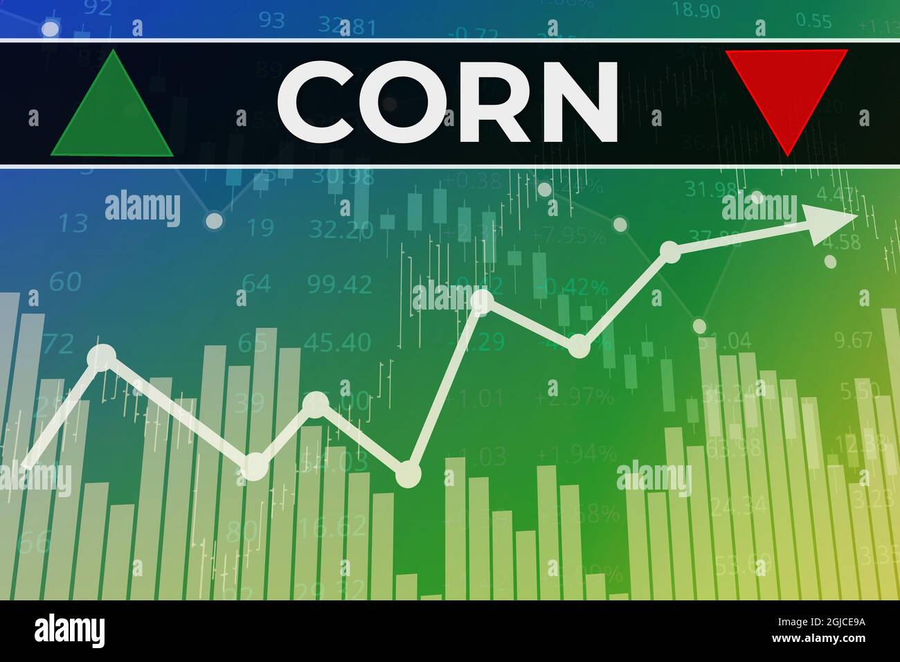 Price change on trading Corn futures on green finance background from ...