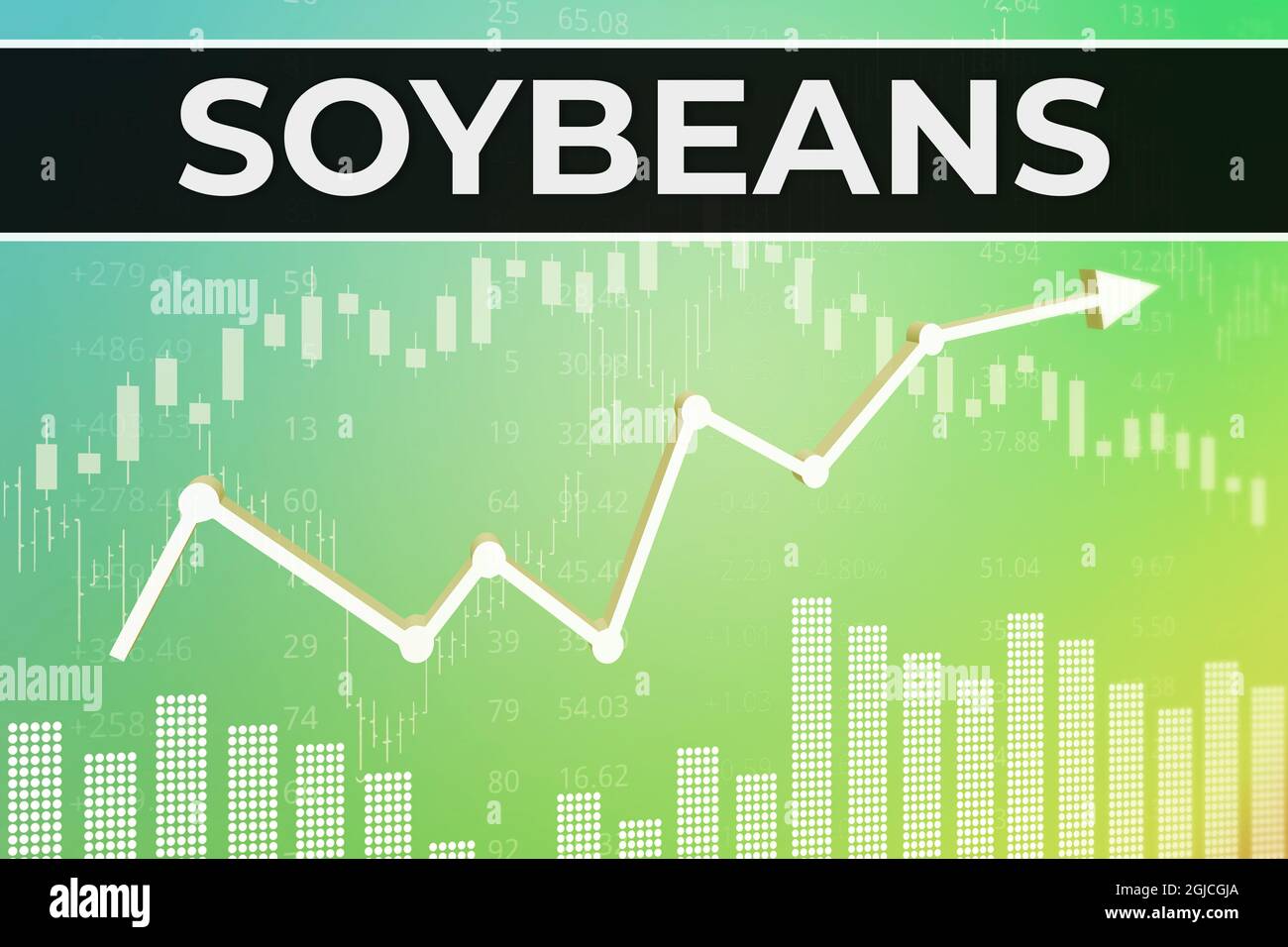 Price change on trading Soybeans futures on green finance background ...