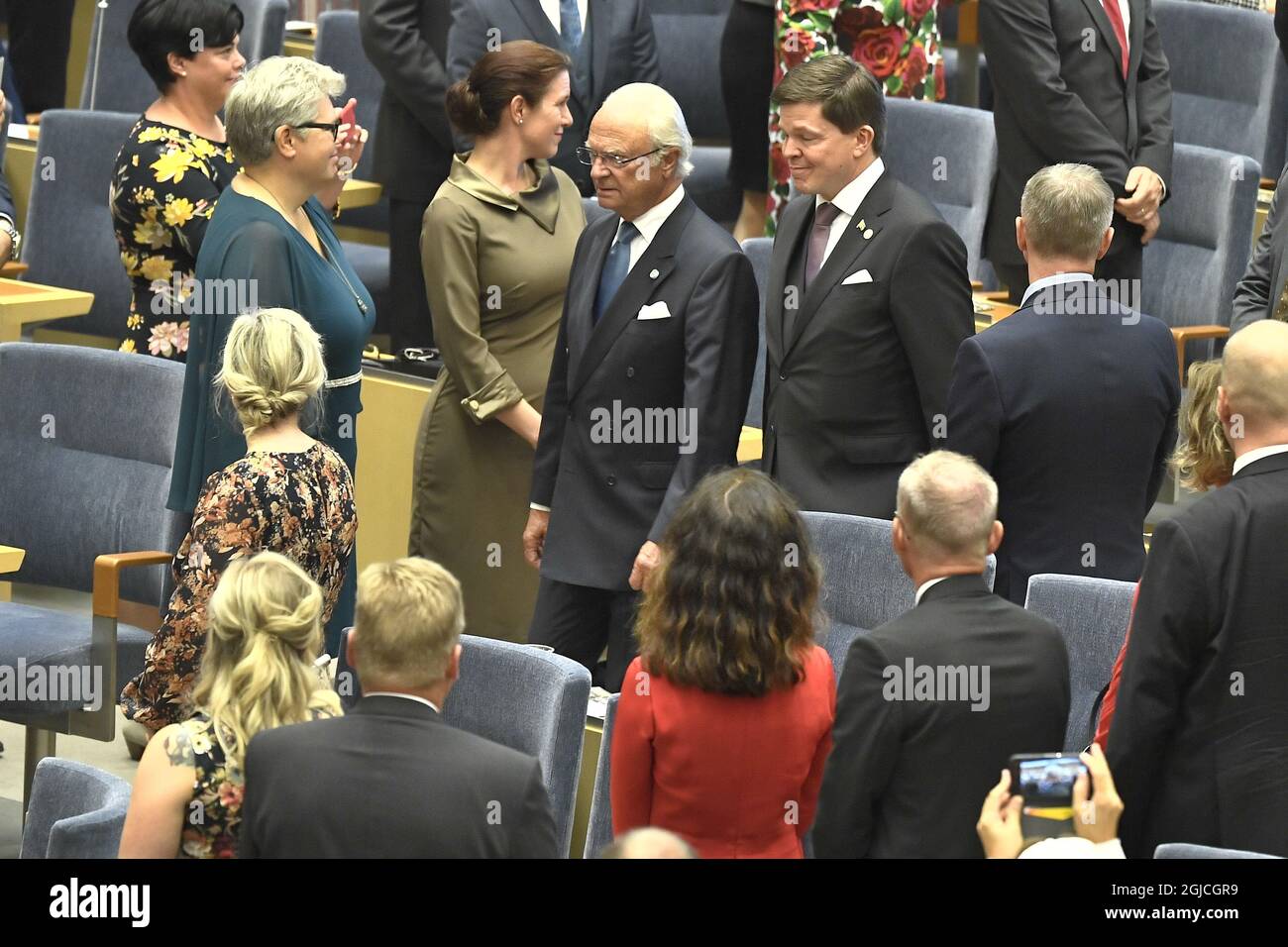 King Carl Gustaf and Andreas Norlen, Spekaer of the Parliament, at the ...
