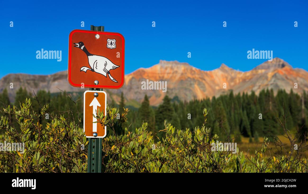Trail sign on the Galloping Goose Trail, Uncompahgre National Forest ...