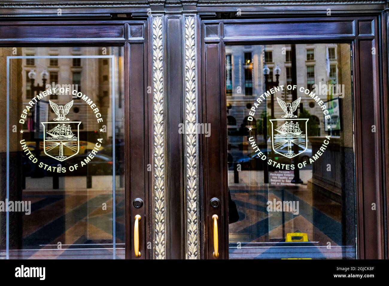 Symbols on main entrance of Herbert Hoover Building Commerce Department ...