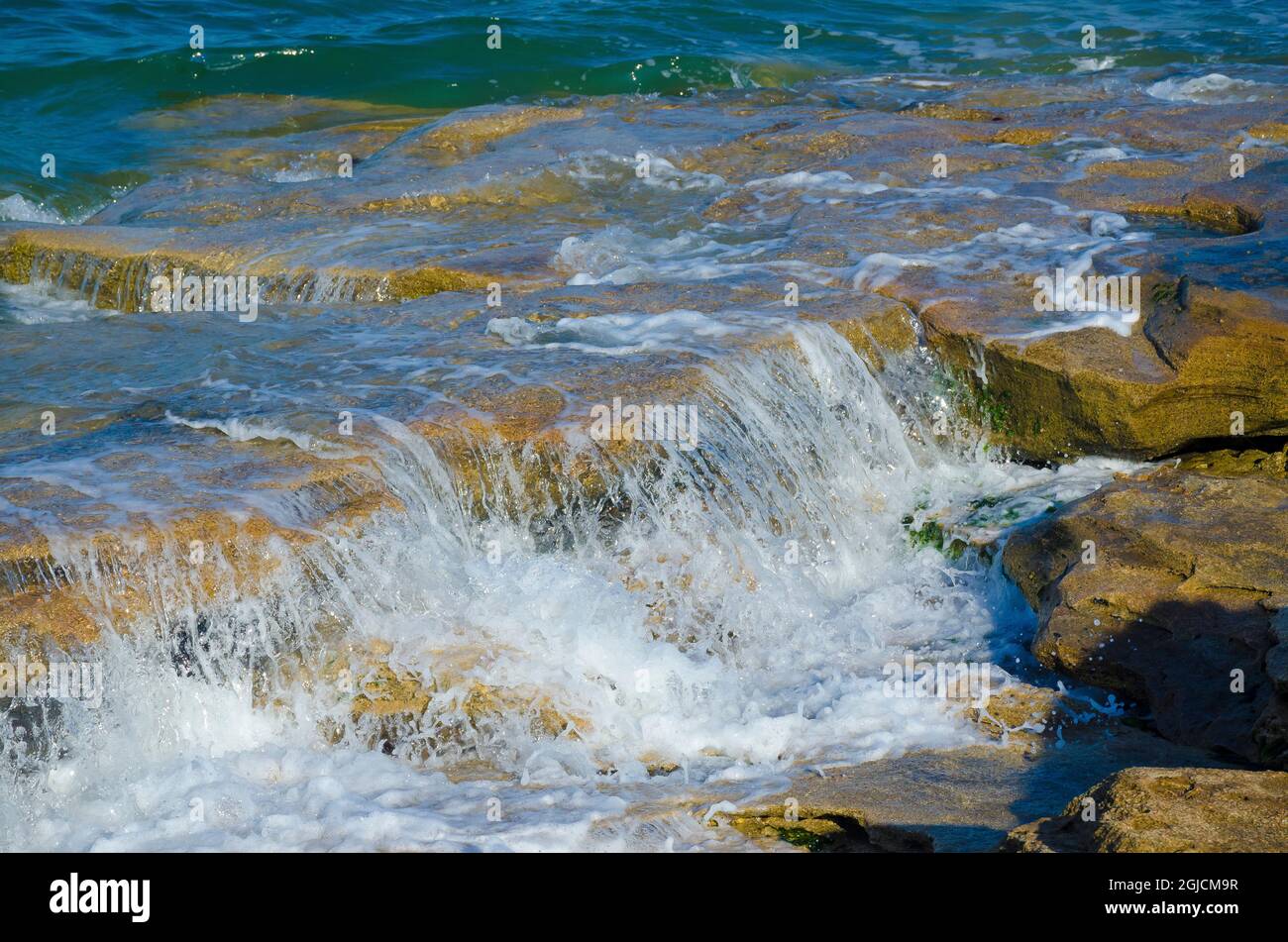 USA, Florida. Coquina rock formations on Atlantic Ocean beach Stock ...