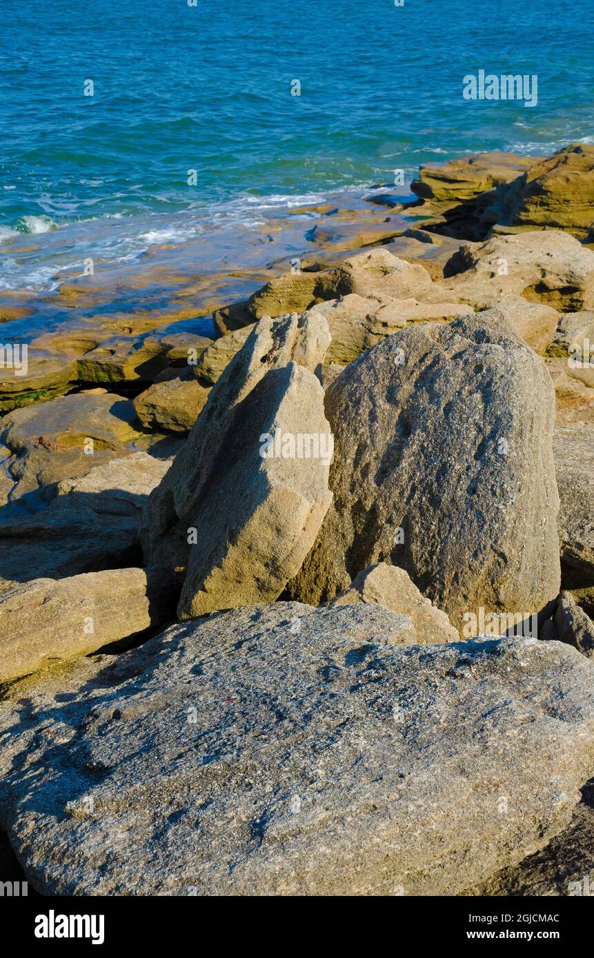 USA, Florida. Coquina rock formations on Atlantic Ocean beach Stock ...