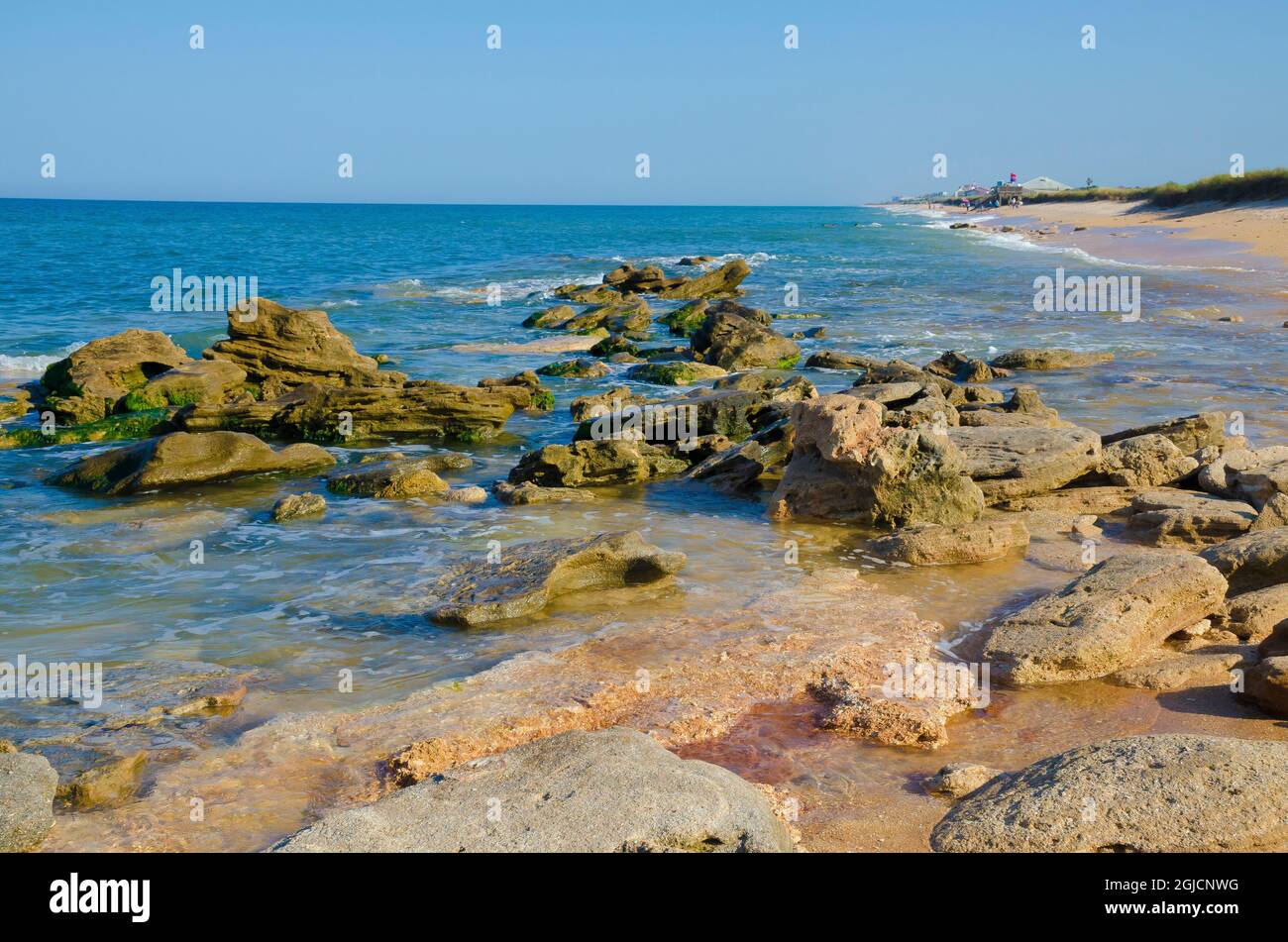 Florida, Coquina Rock Formations on Atlantic Ocean Beach Stock Photo ...