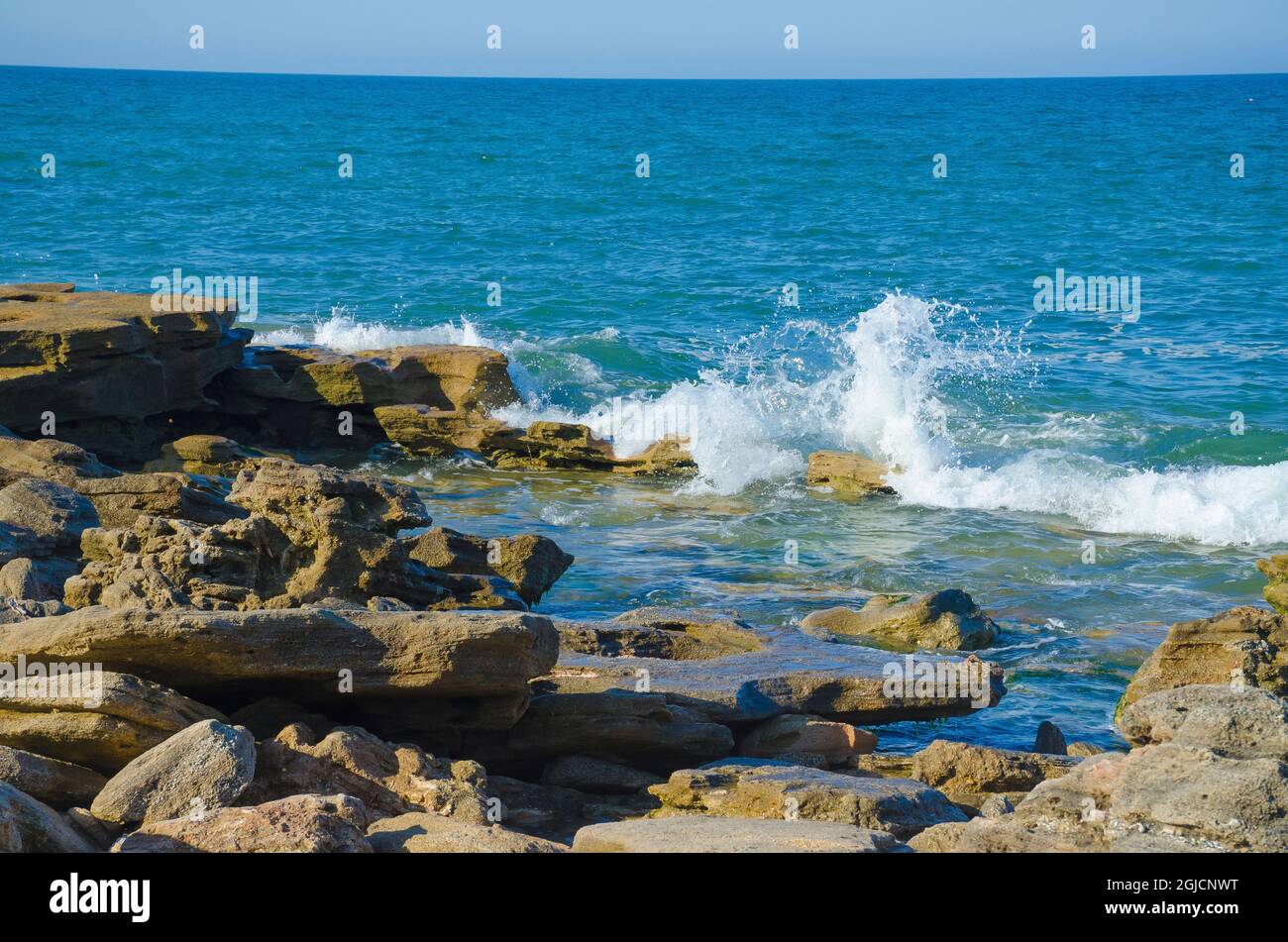 Florida, Coquina Rock Formations on Atlantic Ocean Beach Stock Photo ...