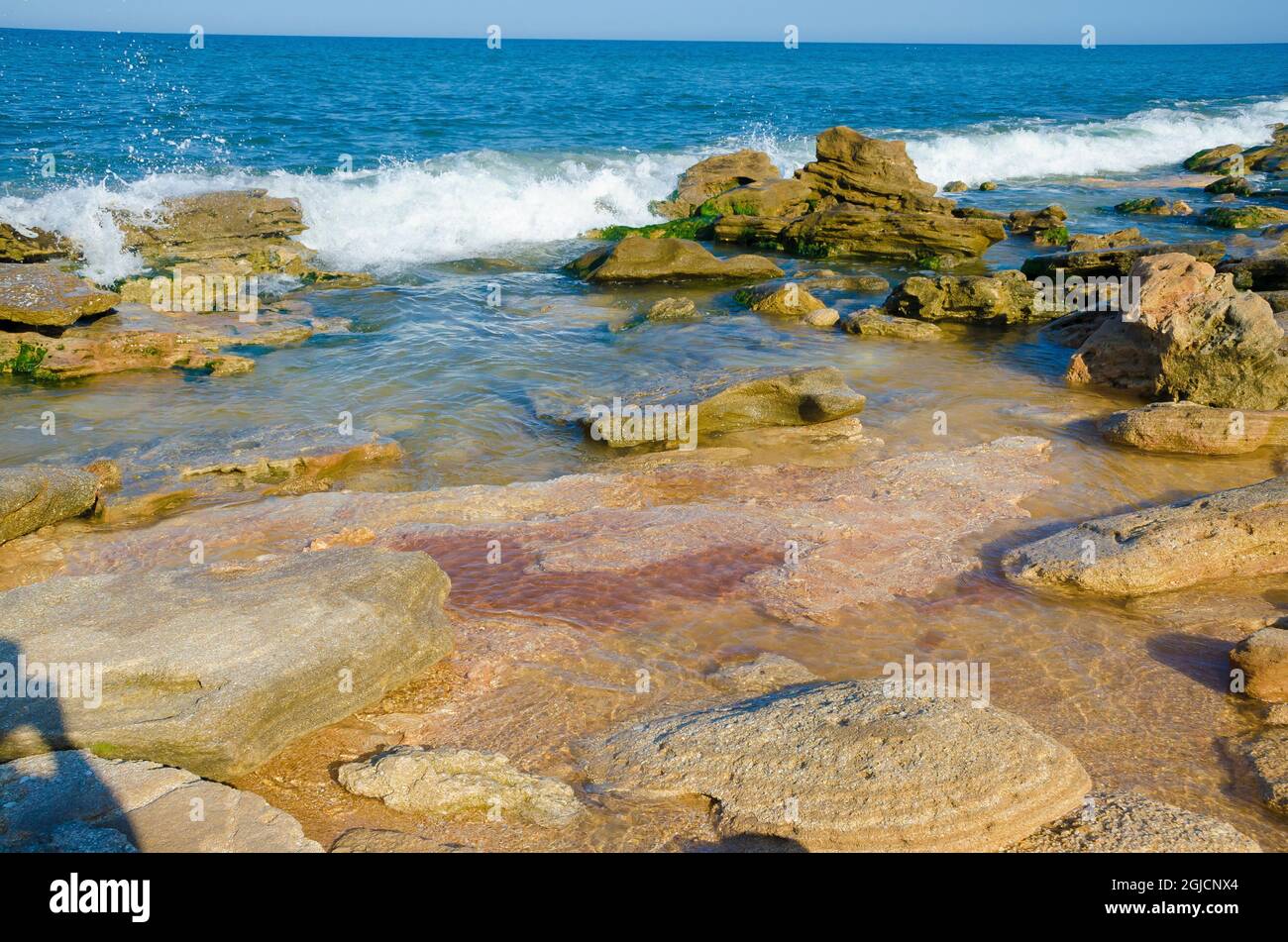 Florida, Coquina Rock Formations on Atlantic Ocean Beach Stock Photo ...