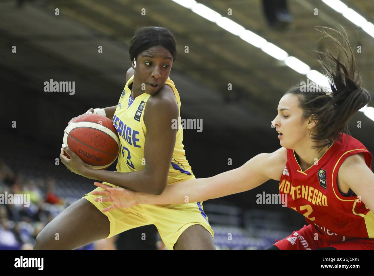 MALMO 20191117 Swedens Binta Drammeh with the ball and Montenegro's ...