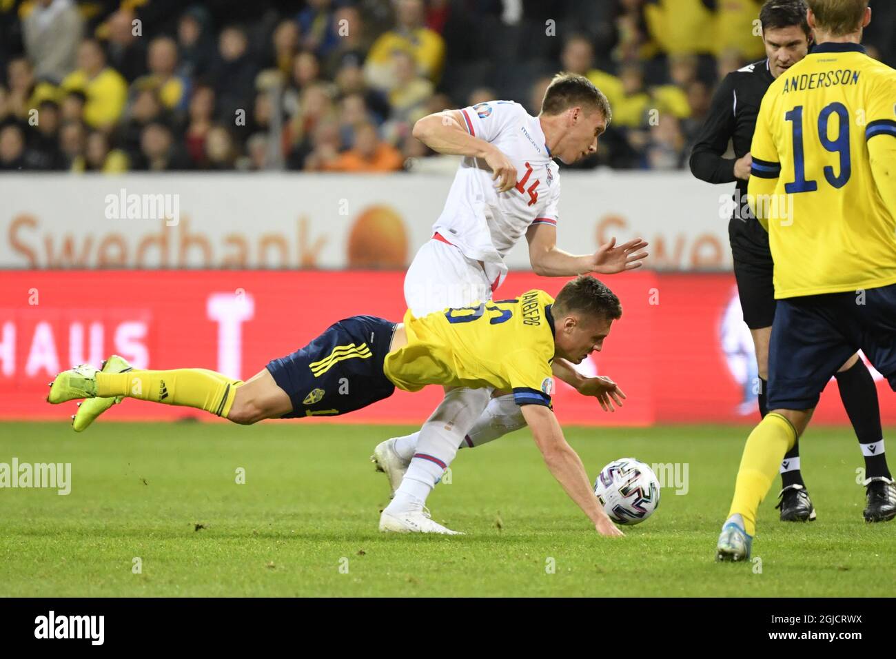 Sweden's Mattias Svanberg and Faroe Islands' Jóan Símun Edmundsson ...