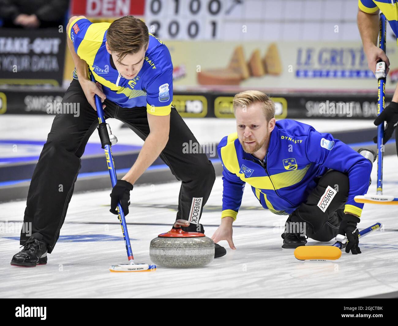 Sweden's Christoffer Sundgren and Niklas Edin in action during the Men ...