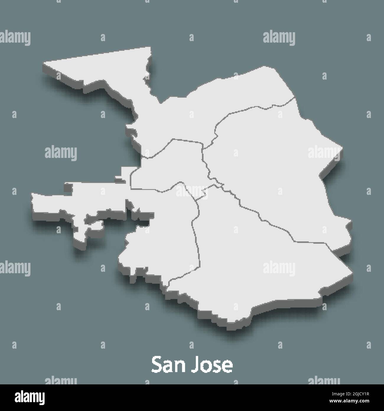 3d isometric map of San Jose is a city of United States, vector ...