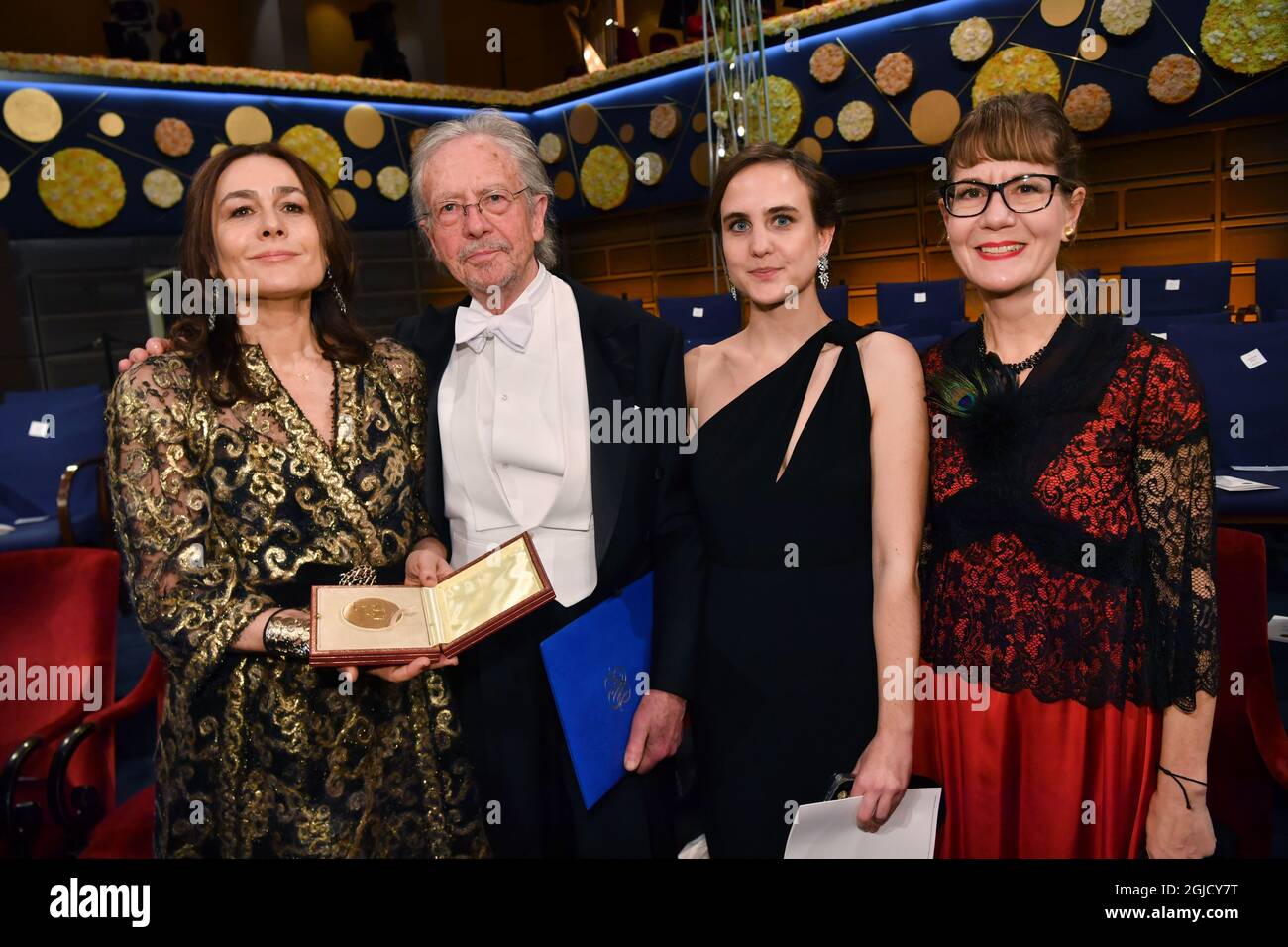 Literature laureate Peter Handke, his wife Sophie Semin Handke (L) and ...