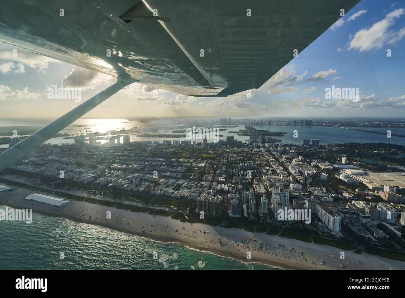 USA, Florida, Miami, Miami seaplane tour. A view of South Beach ...
