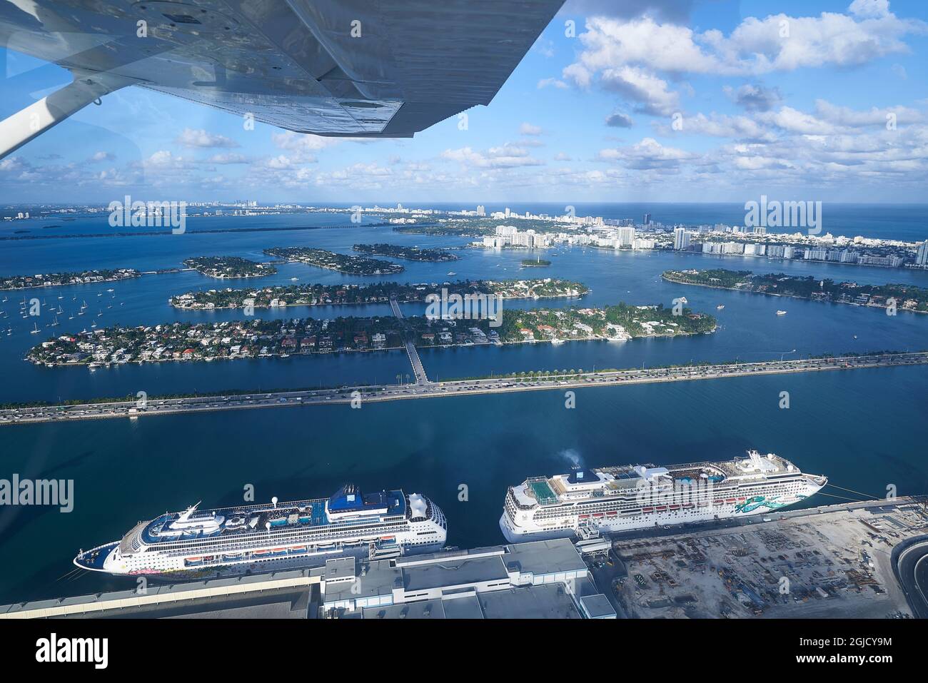 USA, Florida, Miami. Miami seaplane tour. Miami's cruise terminal ...