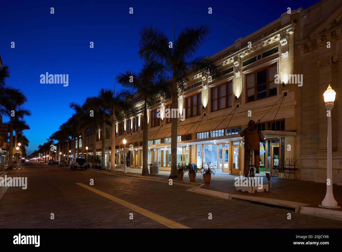 USA, Florida, Downtown Fort Myers at Sunrise. Fort Myers is a gateway ...
