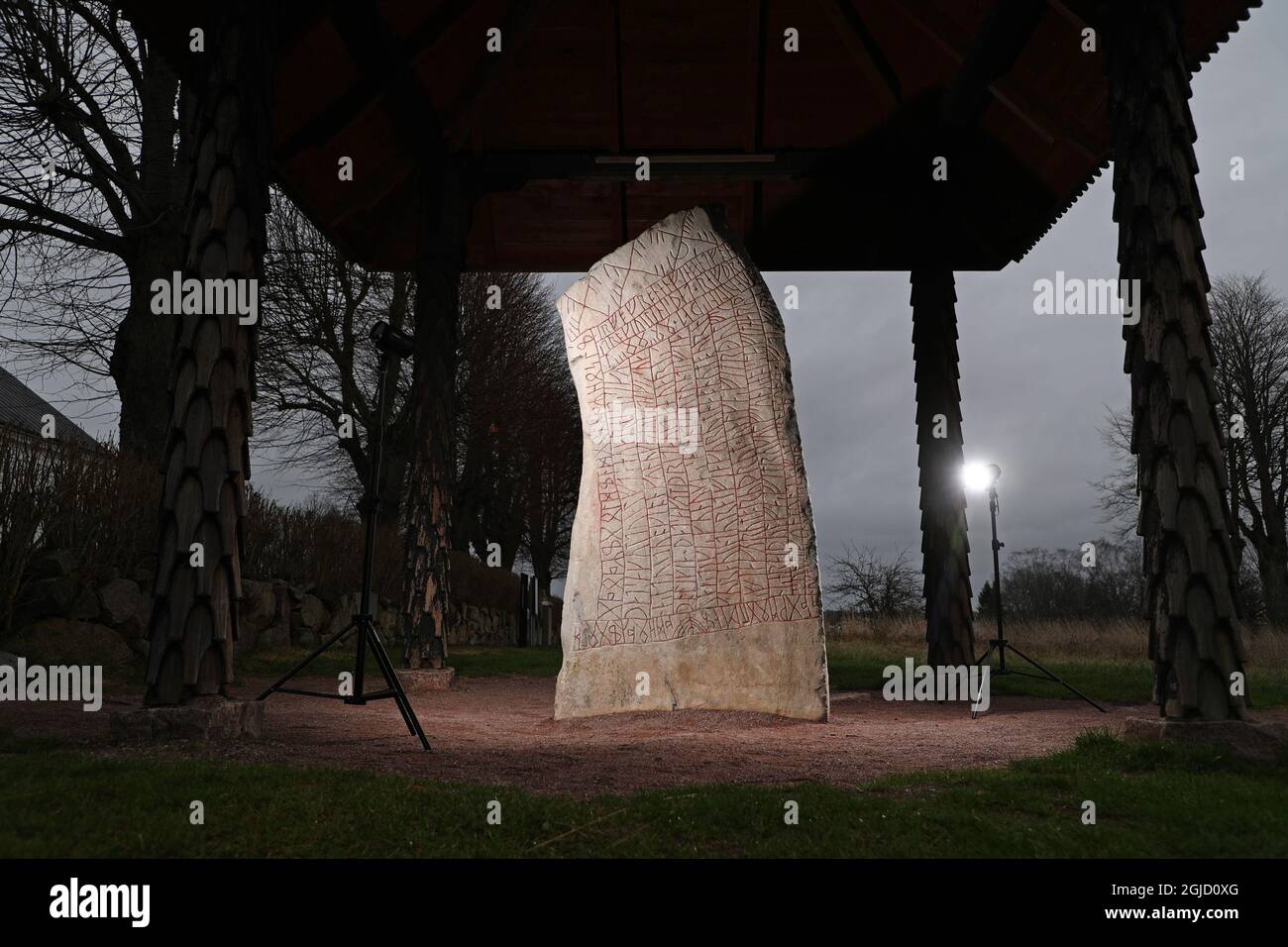 The Viking-era Rok runestone near the Lake Vattern and the town of ...