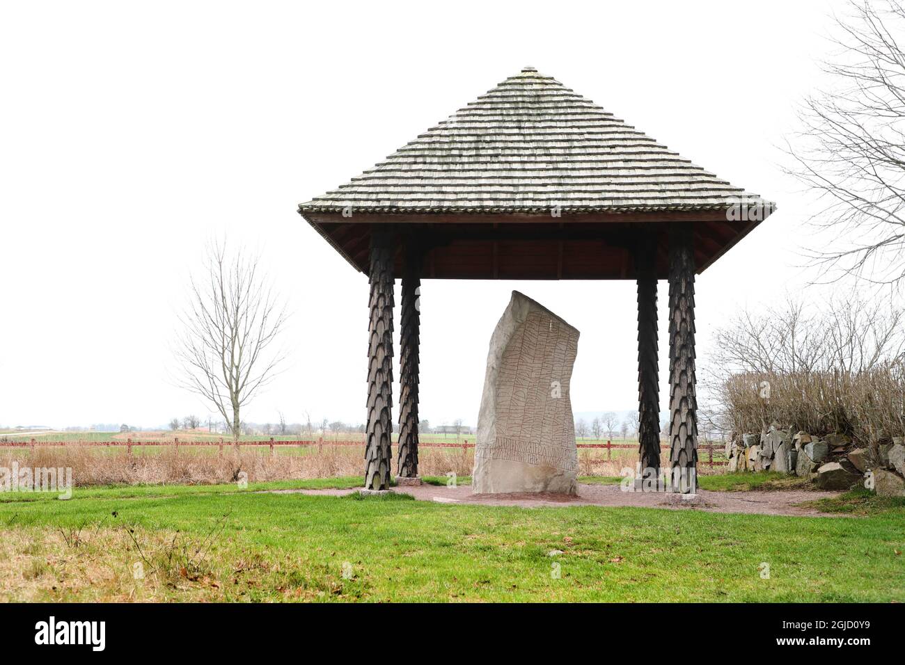 The Viking-era Rok runestone near the Lake Vattern and the town of ...