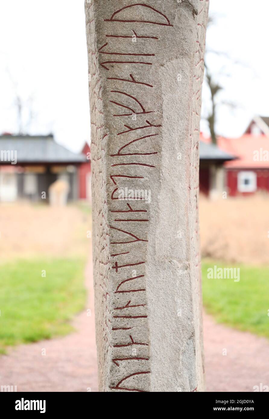 A detail of the Viking-era Rok runestone near the Lake Vattern and the ...
