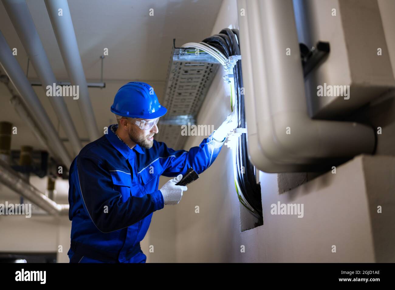 PVC Water Pipe Inspection By Construction Worker Stock Photo - Alamy