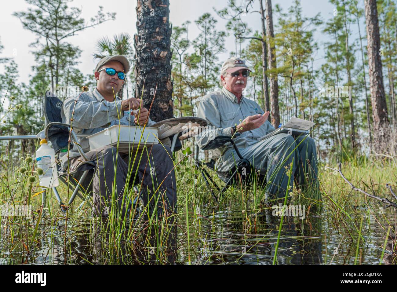 Biological researchers conduct their work in the field. (MR Stock Photo ...