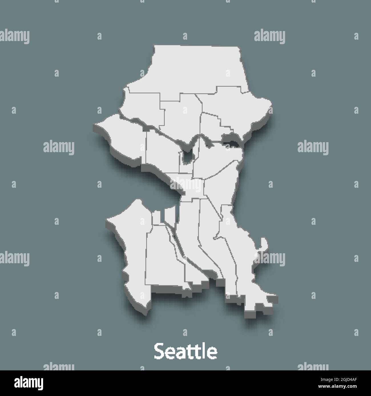 3d isometric map of Seattle is a city of United States, vector ...