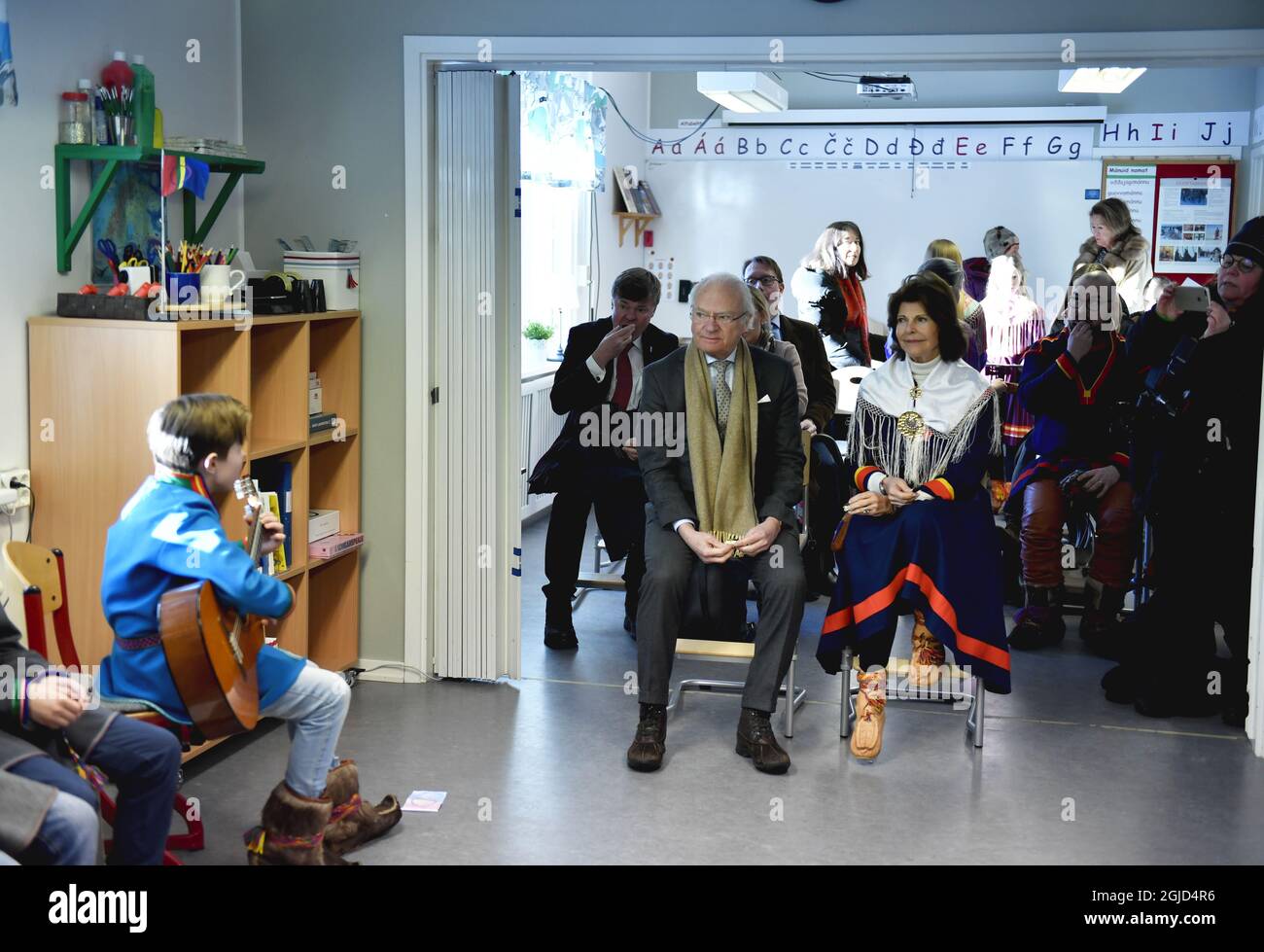 King Carl Gustaf and Queen Silvia during the visit to the Same School ...