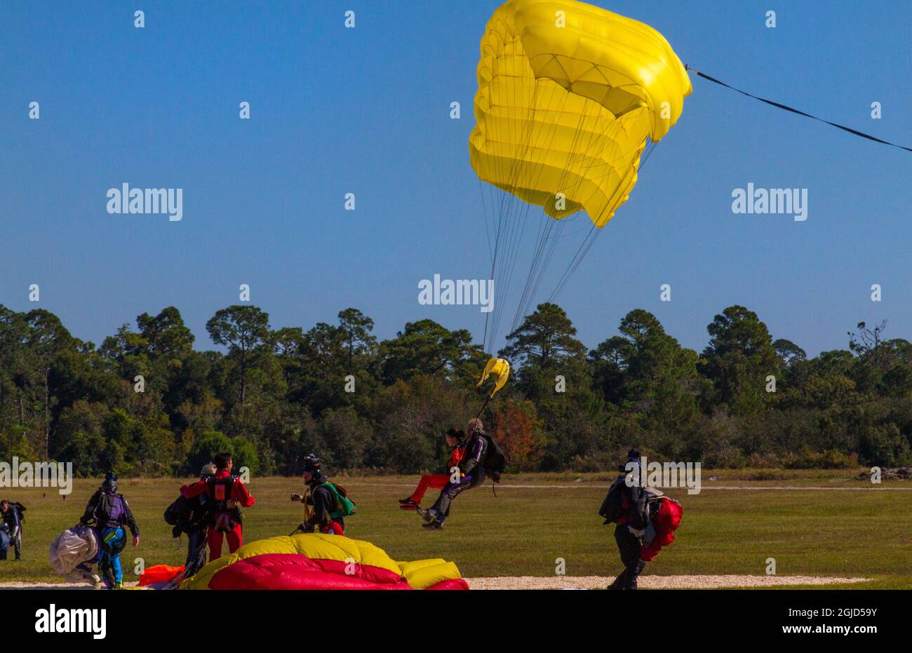 Skydive DeLand skydivers with parachutes open landing in Deland ...