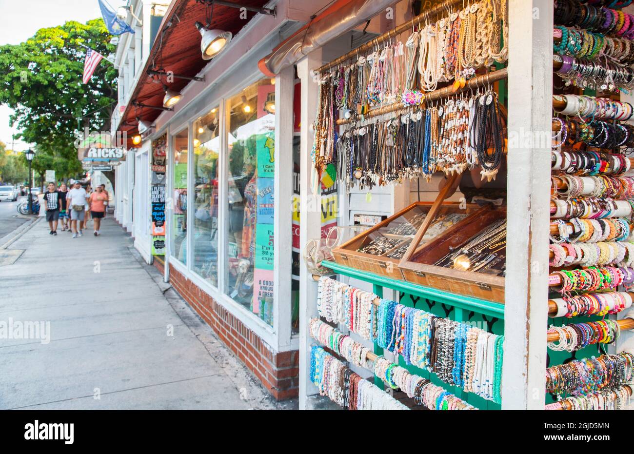 Shops and storefront windows on Duval Street in Key West, Florida Keys ...