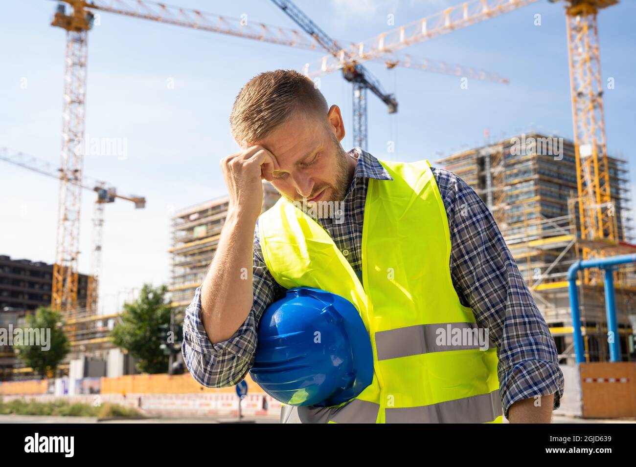 Unhappy Sad Construction Worker. Upset Foreman Frustration Stock Photo ...