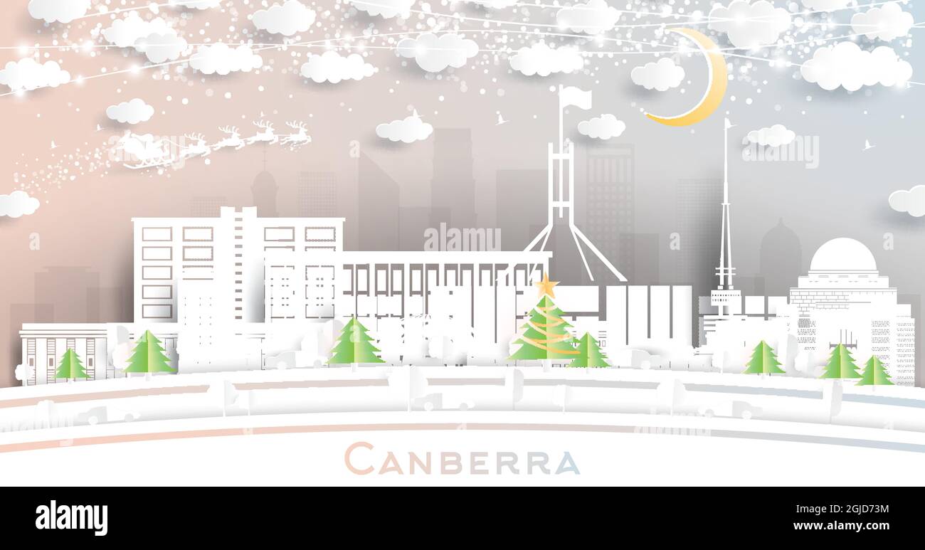 Canberra Australia City Skyline in Paper Cut Style with Snowflakes ...
