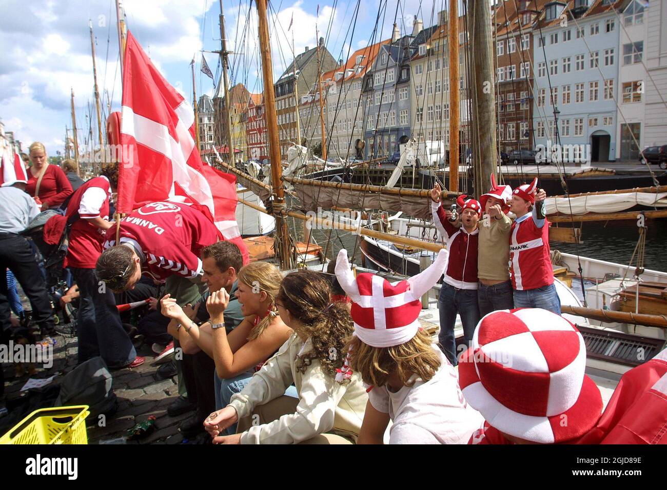 Jubilating Denmark fans at the "Nyhavn" part of Copenhagen celebrating ...