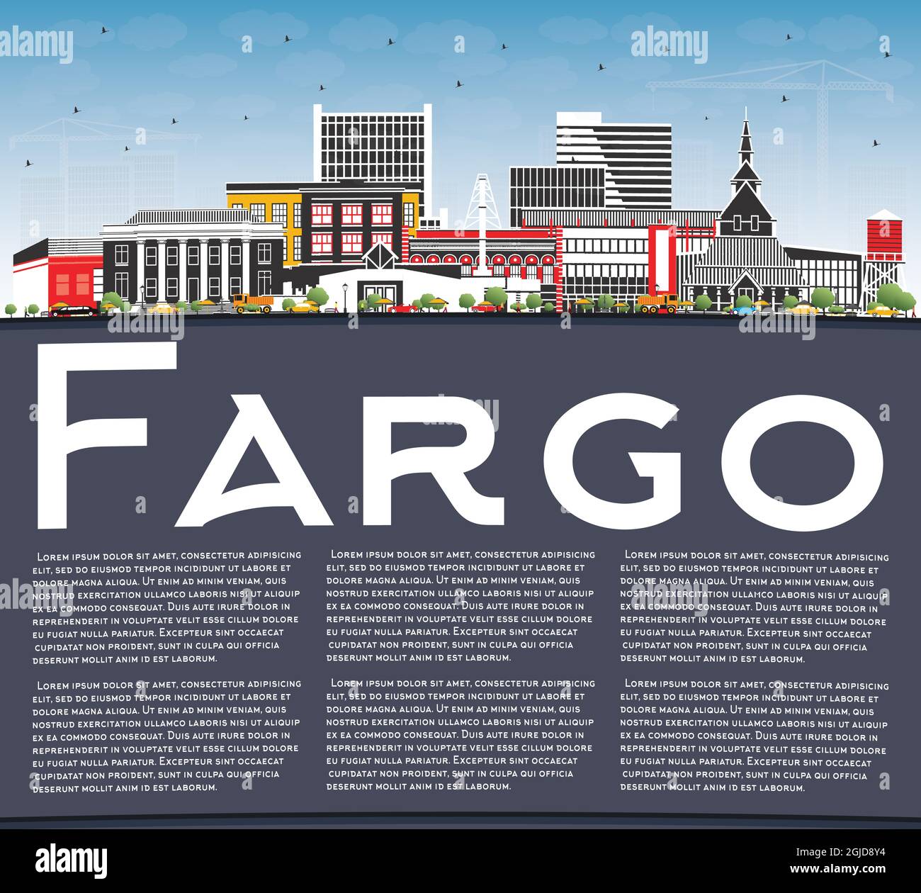 Fargo North Dakota City Skyline with Color Buildings, Blue Sky and Copy ...