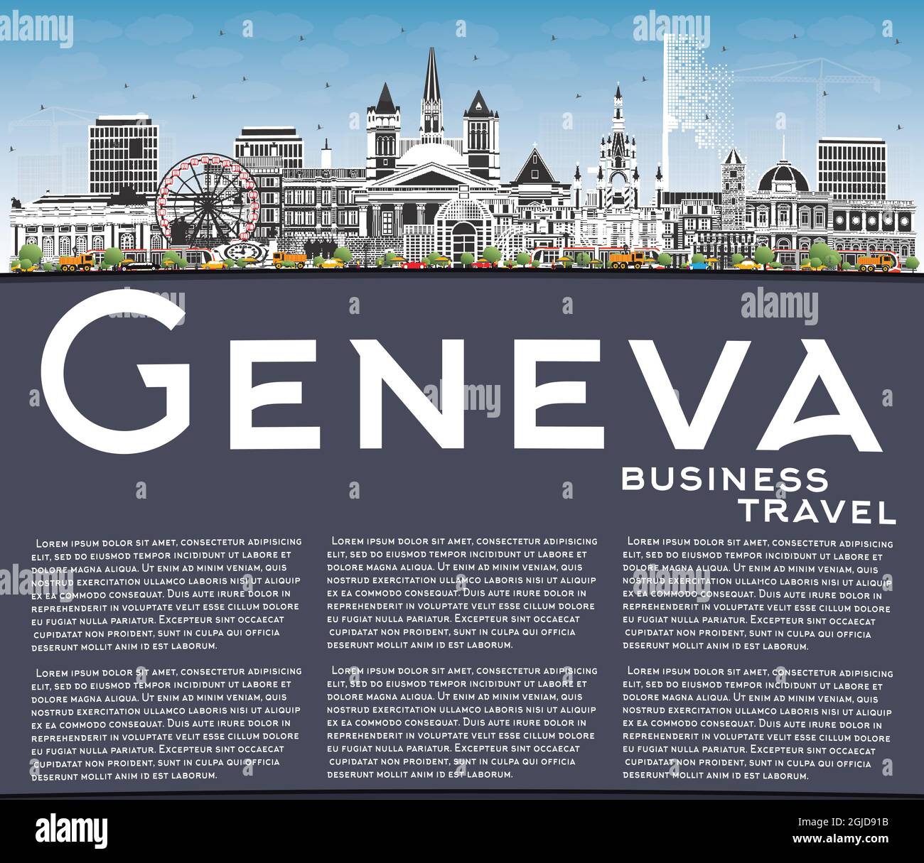 Geneva Switzerland City Skyline with Color Buildings, Blue Sky and Copy ...