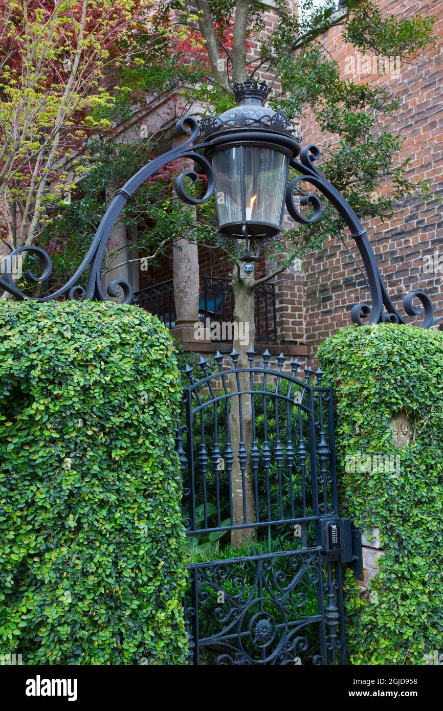 USA, Georgia, Savannah, Wrought iron gate in Historic District Stock ...