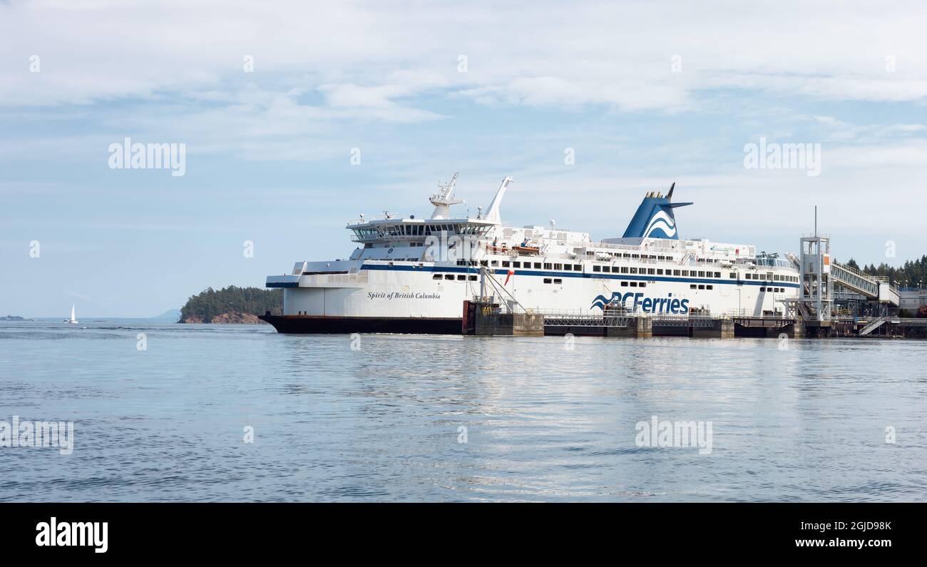 BC Ferries Boat Leaving the Terminal in Swartz Bay during sunny summer ...