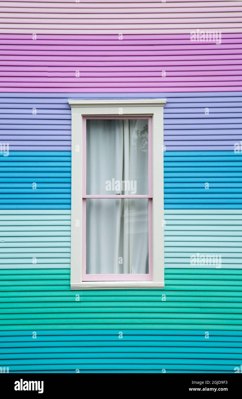 USA, Georgia, Savannah. Colorfully painted house in the Victorian ...