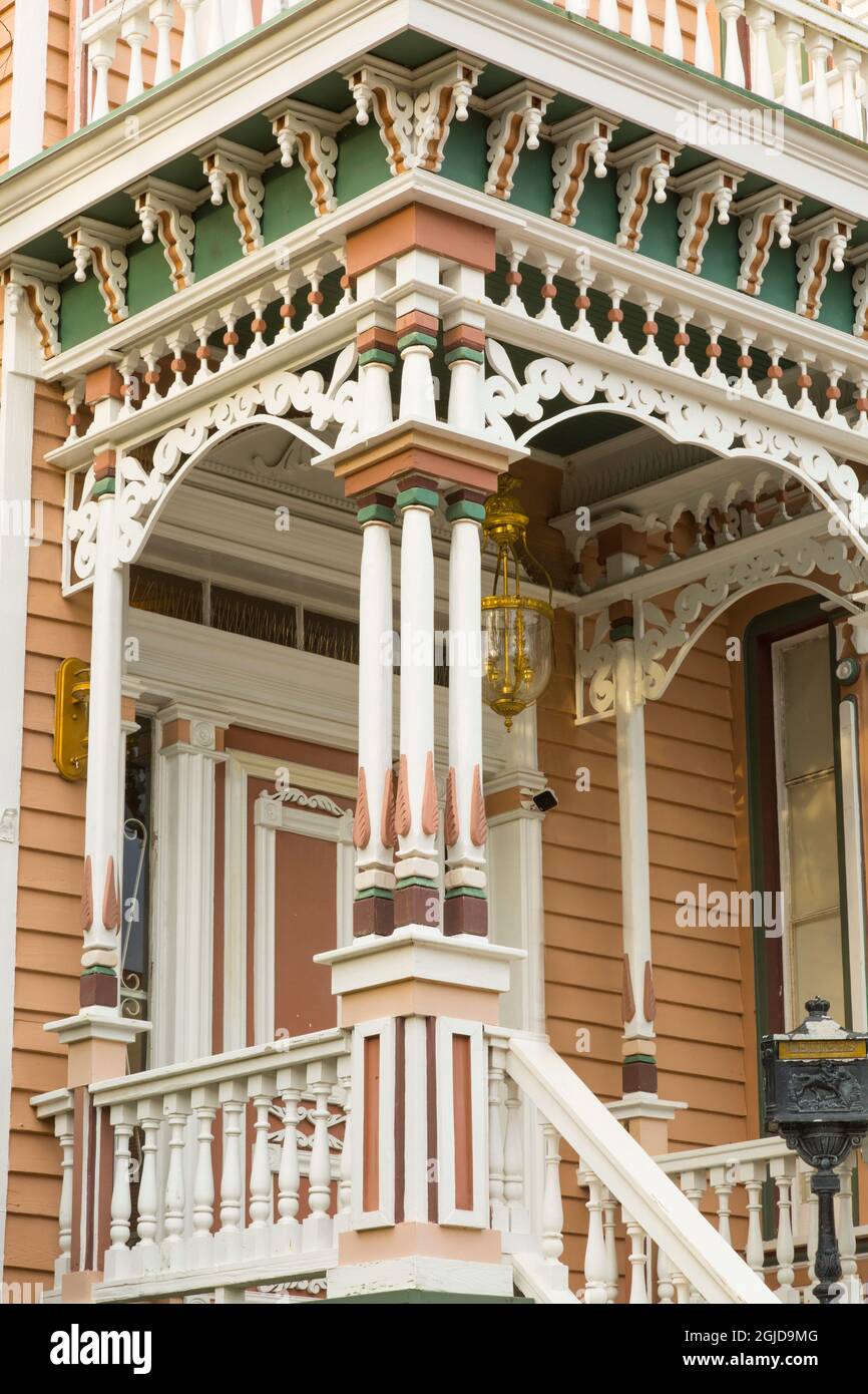 USA, Georgia, Savannah. Colorfully painted house in the Victorian ...